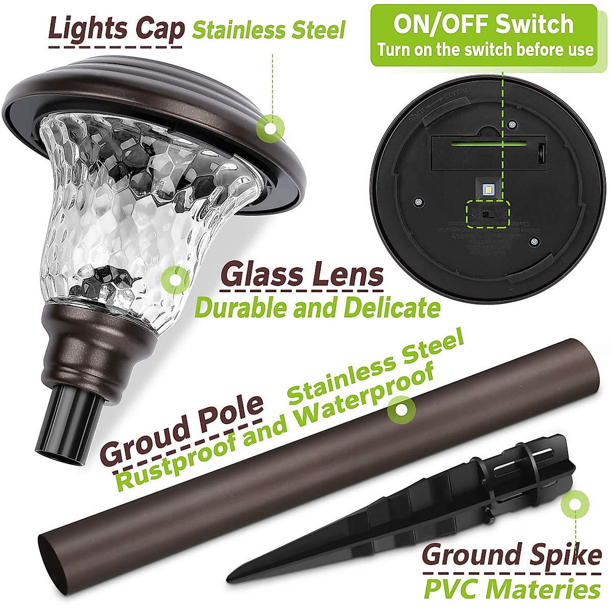 Solar Pathway Lights Outdoor, 6 Pack Metal Glass Solar Garden Lights LED Decorative Solar Walkway Lights Landscape Lighting for Driveway, Patio, Lawn, Yard