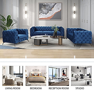 P PURLOVE Modern Loveseat Sofa with Sturdy Metal Legs, Velvet Upholstered Loveseat Sofa with Button Tufted Back, 2-Person Loveseat Sofa Couch for Living Room,Bedroom,or Small Space, Blue