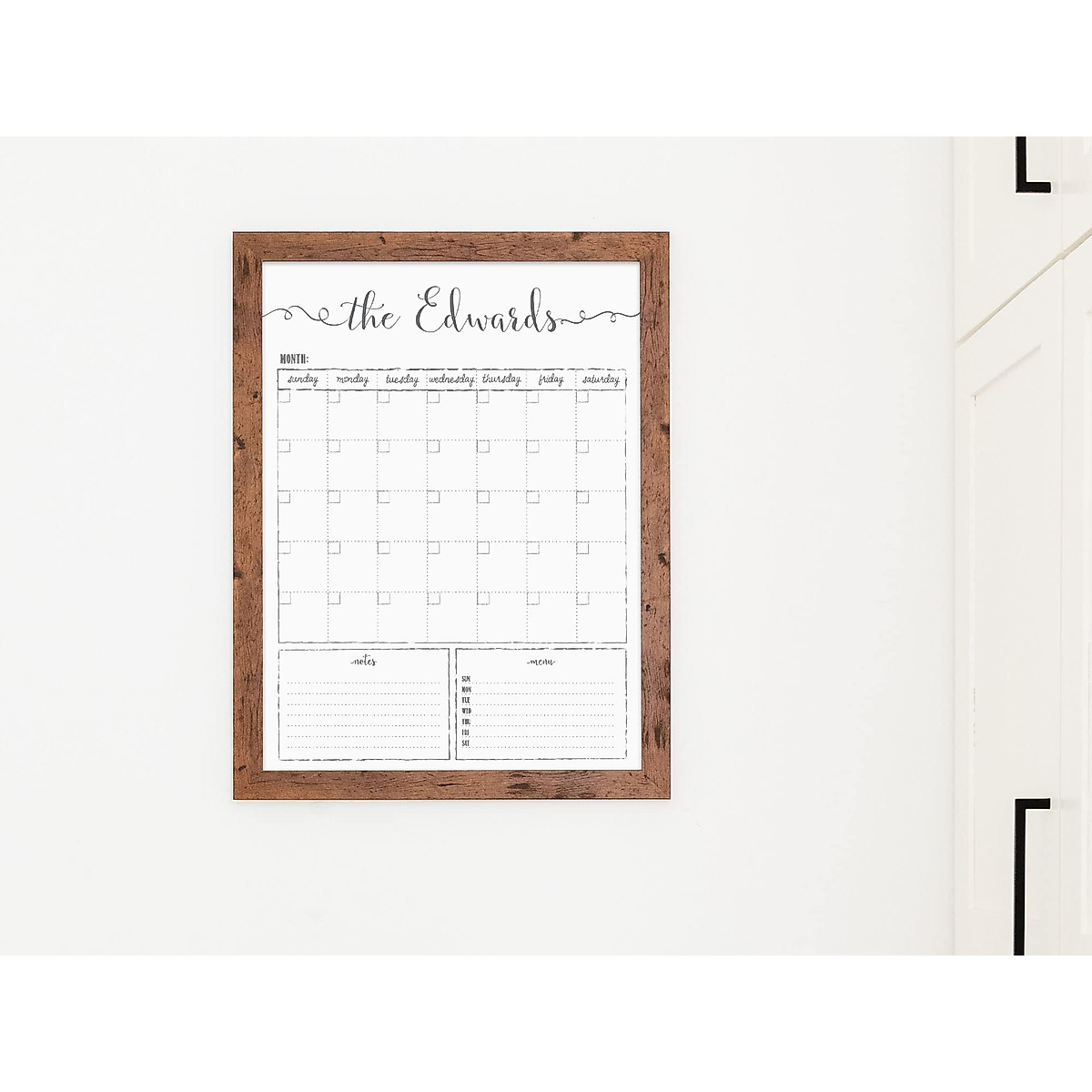 Customized Dry Erase Whiteboard Framed Calendar, Wet Erase or Dry Erase, 18x24 or 24x36 Wall Calendar, Monthly Calendar, Family Name Calendar