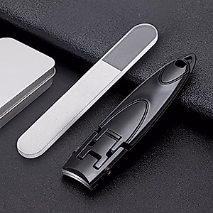 Ultra Wide Jaw Opening Ultra-Thin Portable Nail Clippers & Nano Nail File Toenail Clippers for Thick Nails Cutter for Ingrown Manicure, Pedicure, Men & Women (Thin-Black)