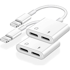 esbeecables MFi Certified 2 Pack iPhone Headphone Adapter, iPhone Splitter Audio and Charge 2 in 1 Dual Lightning AUX + Charger Adapter Dongle Cable Splitter for iPhone 13 12 11 XS XR X 8 7 iPad