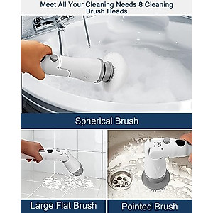 Electric Spin Scrubber, Saraily Cordless Power Scrubber Up to 420RPM, Shower Scrubber with 8 Replaceable Brush Heads and Adjustable Extension Handle for Cleaning Bathtub Tile Floor（40 inch）