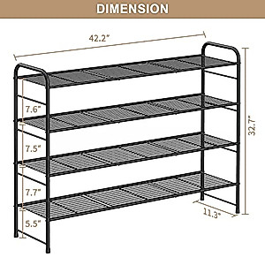Dicasser Shoe Rack Organizer Closet，4-Tier Long Metal Shoe Storage Capacity for 24-30 Pairs,Black
