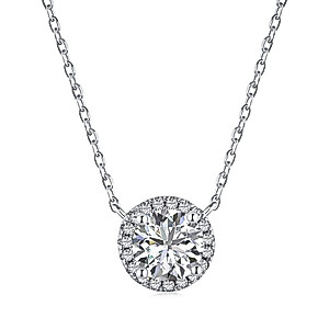 PAENENPH Solid 14K White Gold Over 925 Silver Bezel-Set Diamond Solitaire Necklace,Round Bezel Moissanite Pendant Necklace,18 Inch,Gift for Her (White Gold, 14K Gold)
