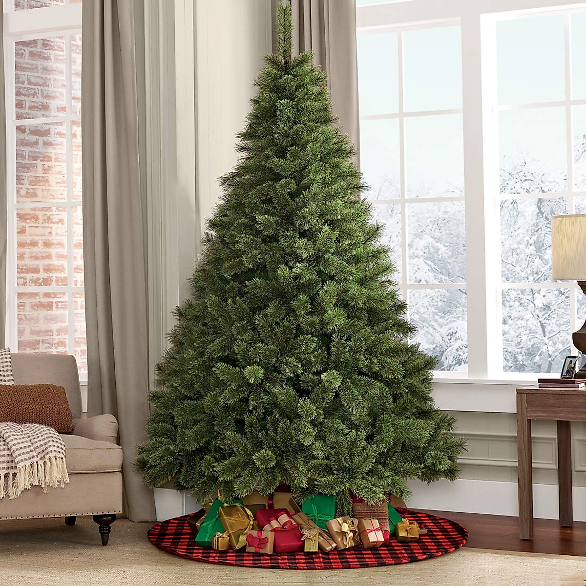 48 Inches Christmas Tree Skirt Red and Black Plaid Buffalo Check Double Layers Skirts for Christmas Decorations Indoor Outdoor, Xmas Party Holiday Ornaments (48 Inches)