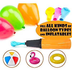 OODELZ Balloon Pump Hand Held Kit, Inflator Air Pump for Balloons - 2 Way Manual Dual Action - Plus Accessories for Kids’ Party, Birthday Party, Special Event (1 Pump Kit (Orange))