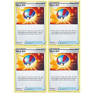Pokemon Card - Great Ball - Sword and Shield Base - x4 Card Lot Playset - 164/202 Uncommon