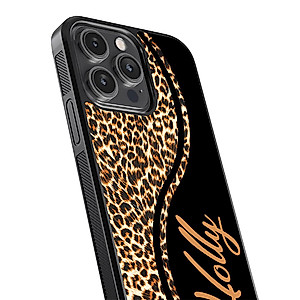 Leopard Skin Personalized Black Rubber Phone Case Compatible with Apple iPhone 15 Pro Max, 15 Pro, 15 Plus, iPhone 14 Pro Max, 13 Pro Max Mini, 12 Pro Max Mini, 11 Pro Max X XS Max XR 8 7 Plus