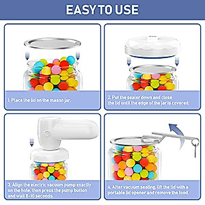 Jar Vacuum Sealer for Mason-Electric 6 in 1 Food Sealer Jar Sealer Handheld Vacuum Sealer Air Pump Kit for Wide and Regular Mouth Mason Jar Compatible with Vacuum Sealer Machine Attachment