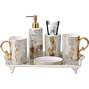 WYKDD Bathroom Toiletries Toilet Brushing Cup Wash Set European Ceramic Bathroom Six-Piece Set