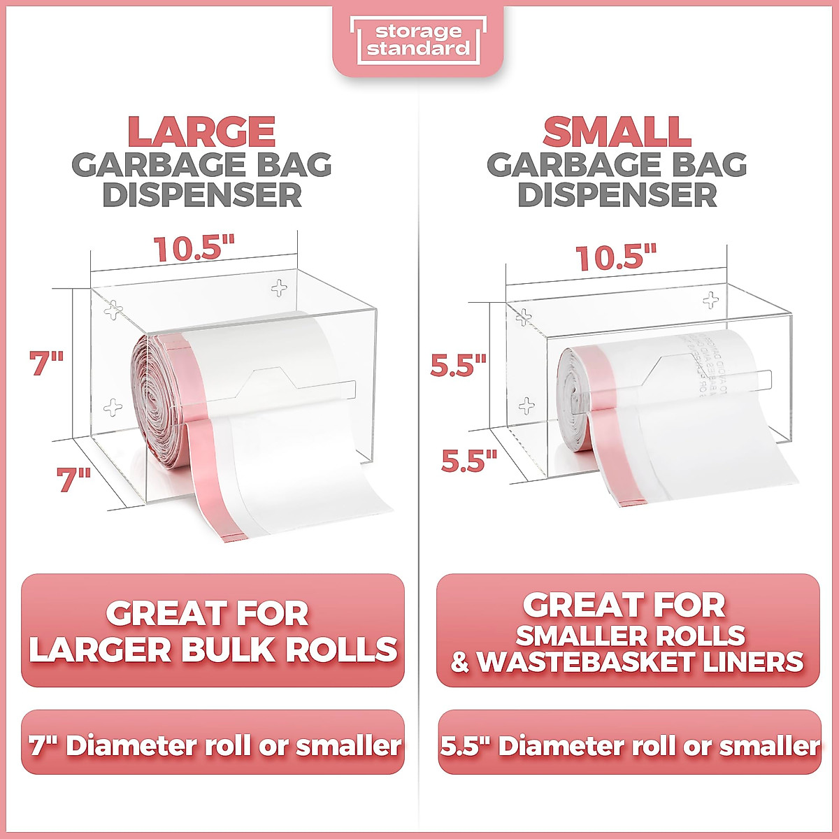 Storage Standard Trash Bag Holder Dispenser - Acrylic Trash Bag Dispenser Roll Holder, Garbage Bag Holder for Cabinet, Garbage Bag Dispenser Under Sink - Trash Bag Organizer for Home or Shops - Large