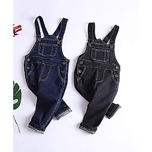 KIDSCOOL SPACE Baby & Little Boys/Girls Denim Overalls,Jean Workwear,Deep Blue,18-24 Months