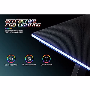 FEZIBO Gaming Desk 40 inch with LED Lighting, PC Computer Desk Gaming Table Z Shaped Gamer Workstation with Wire Mesh, Black