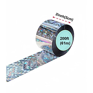 SATONBEYI 1 Roll Bird Scare Tape Ribbon,2 Inch*200 Ft Bird Tape for Outside,Easy Use Bird Reflective Tape for Garden, Orchard,Farmor Courtyard(Silver)