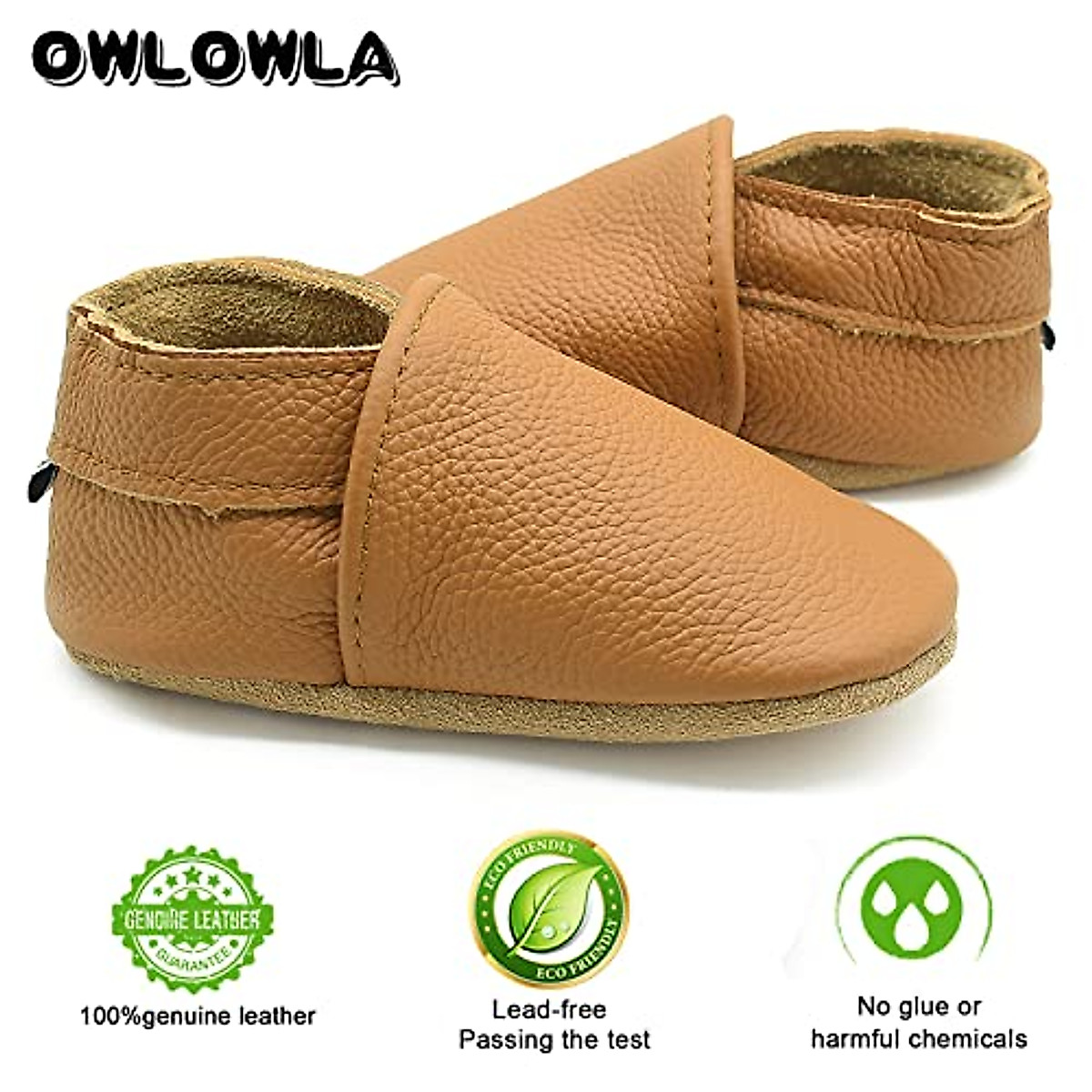 OWLOWLA Soft Sole Baby Shoes Leather Baby First Walking Crib Shoes Slip-on Baby Moccasins Infant Toddler Pre-Walker Shoes for Boy Girl(F-Ginger,6-12months)