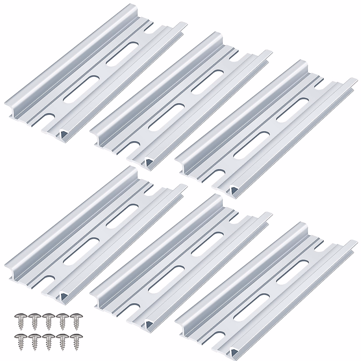 VAMRONE 6 Piece Aluminum DIN Rails, 4 Inches Long, 35mm Wide, 7.5mm High, Top Hat Slotted DIN Rail with RoHS, Extra Premium Screws Included for Hardware Components Mounting