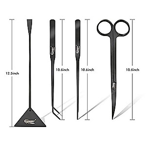 hygger Long Stainless Steel Premium Aquarium Tools, 4 PCS Aquatic Plant Tweezers Scissors Spatula Kits Comes with 1 Cleaning Cloth, for Fish Tank Starters