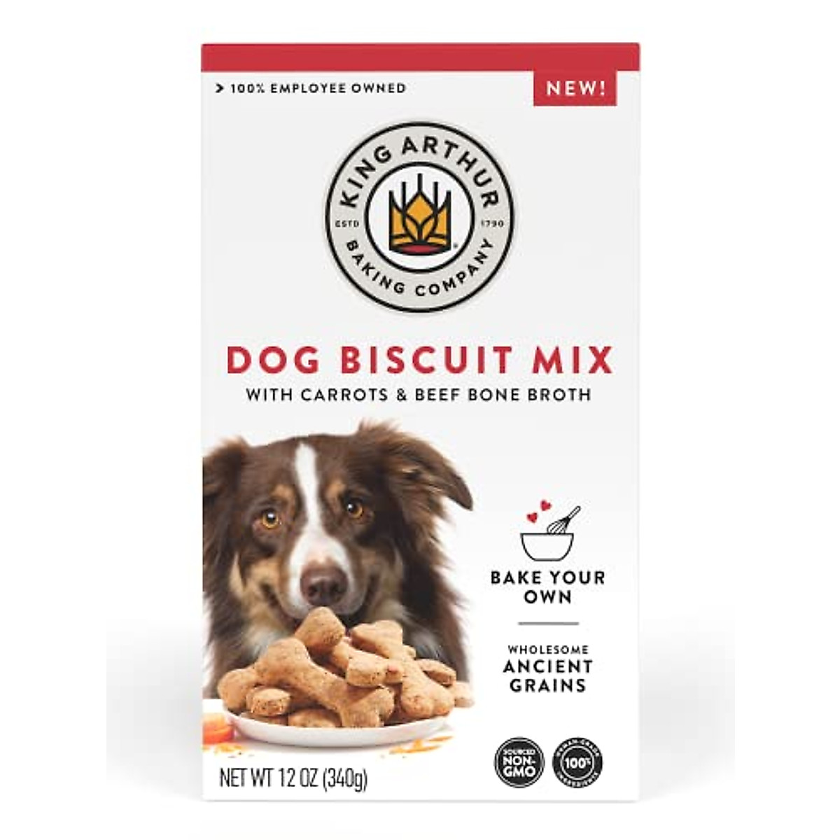 King Arthur Baking Company Dog Biscuit Mix, Beef Bone Broth & Carrot, Homemade Dog Treats, 12oz