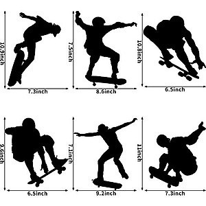 6 Pieces Playing Skateboards Sports Wall Decal Skateboard Wall Decals Home Sticker House Decoration Wallpaper for Living Room Bedroom Kitchen Art Picture DIY for Kids Teen Adult Nursery Baby