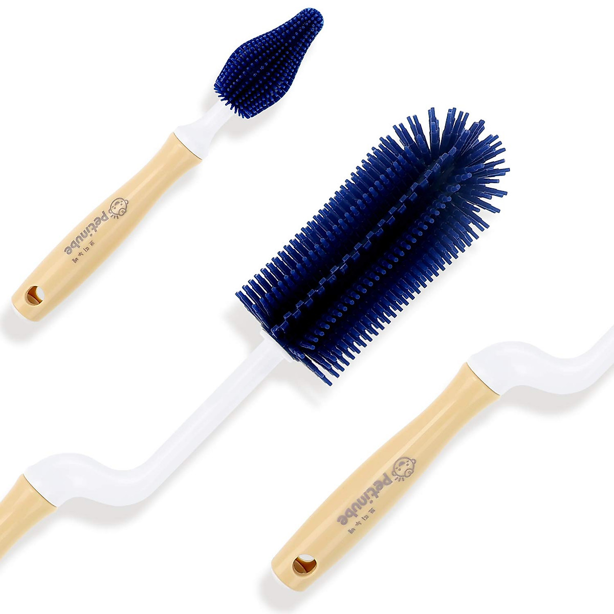 PETINUBE Baby Bottle Cleaning Brush Soft Brush Baby Bottle Cleaner Silicone Brush for Bottles and Cups for All Bottle Types(Navy, Swivel Handle Set)