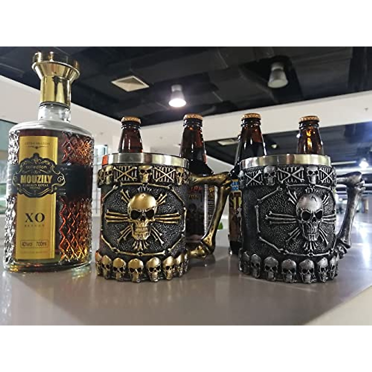Classic Stainless Steel Reusable Insulated Viking Skull Cups Novelty Coffee Mugs for Women and Beer Mug for Men 14oz with Handles for Tea Milk Coffee Drinking &Halloween Bar Drinkware Gift,Party Cup