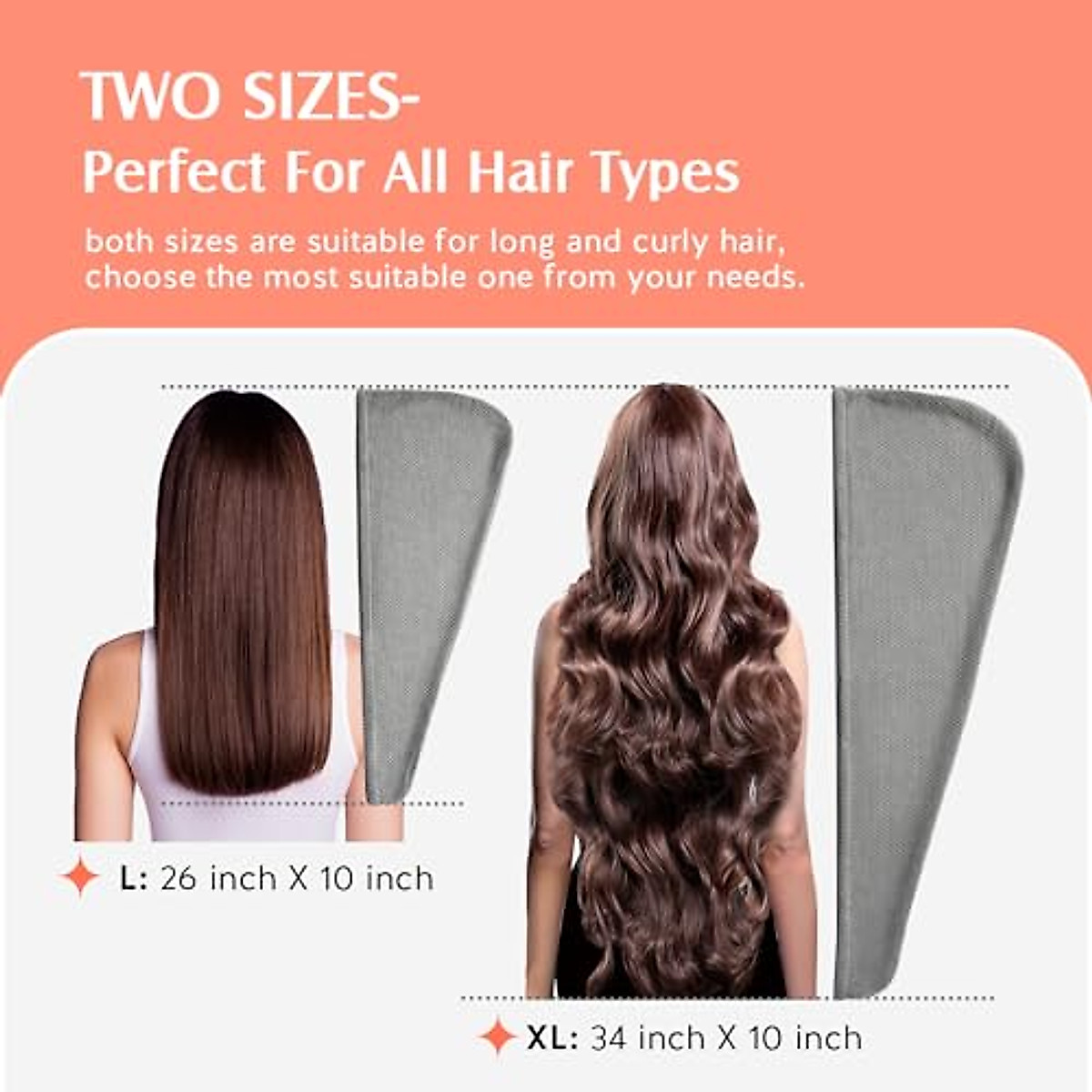 YFONG 2 Pack X-Large Thicken Microfiber Hair Towel Wrap for Women, Super Absorbent & Quick Dry Hair Turban with Button for Curly,Longer,Thicker Hair(Camel+Gray)