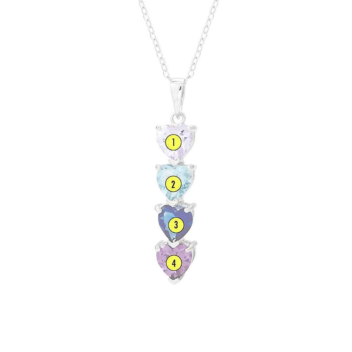 EVE'S ADDICTION Custom 4 Stone Simulated Birthstone Heart Necklace (16"), 925 Sterling Silver Heart Drop Necklace for Women - Women's Personalized Heart Necklace - Gifts for Mom