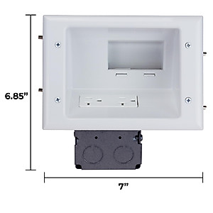 DATA COMM Electronics 45-0072-WH Commercial Grade Recessed AV/HDMI Cable Conceal Plate with 20 Amp Dual Power Receptacle
