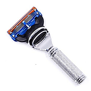 Parker 5 Blade Gillette Fusion Compatible Travel Razor with Luxurious Saddle Leather Case