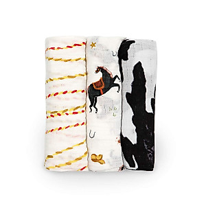 Red Rover Kids Cotton Muslin Swaddle - 47” x 47”- 100% Cotton – Machine Washable – Softer with Every Wash – Playful Designs - Soft, Breathable & Lightweight – Unisex - 3 Pack (Howdy Horse Set)