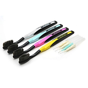 Charcoal Toothbrush Slim Whitening for Adults Children Soft Brush Toothbrush Interdental Brush Kit Storage Case Dental Oral Care Set of 4