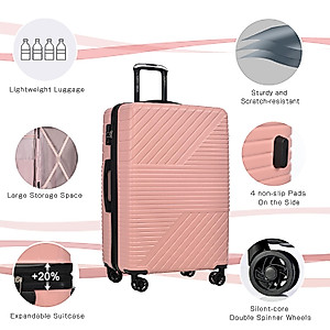 Merax Luggage Set 3-Piece Hardside Expandable Suitcase with TSA Lock Spinner Wheels, Lightweight, Pink, 20/24/28