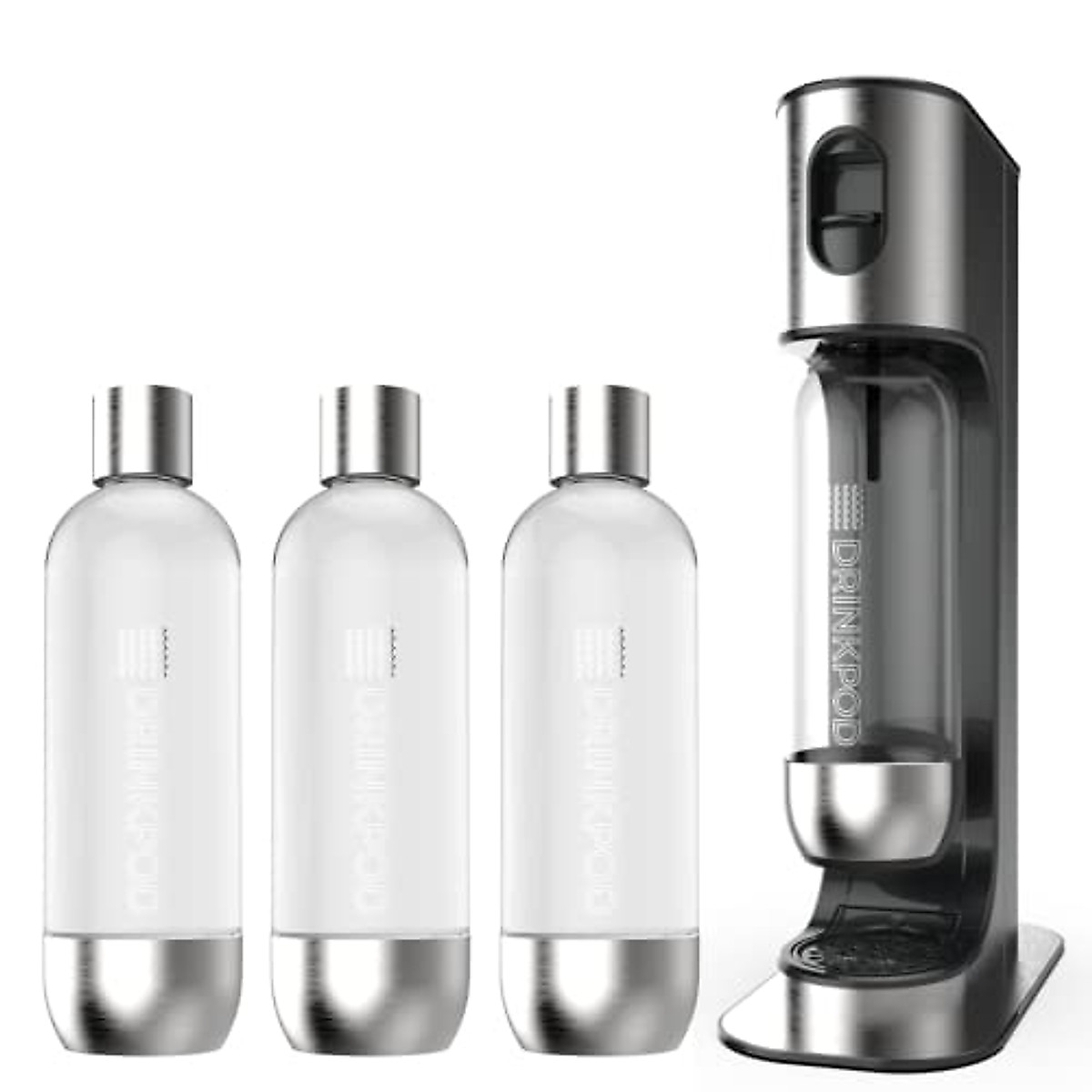 Drinkpod Soda Maker In Stainless Steel Sparkling Water Machine Carbonated Water Maker Includes 3 x Bottles (Sodapod Pro)