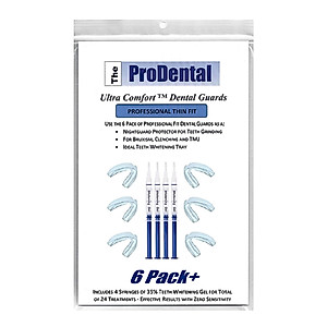 ProDental Thin and Trim Mouth Guard for Grinding Teeth – 6 Pack, USA Made, Bonus: Teeth Whitening System Included, Night Guard Stops Bruxism - Teeth Clenching, Customizable Dental Tray - No BPA