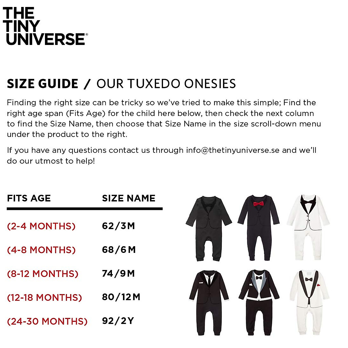 The Tiny Universe Baby Boy Onesie Dress Suit & Tie - Baby Romper, Formal Body Suit, Jumpsuit Gentleman Outfit - Original Swedish Design (All Black, 68 / 6M)