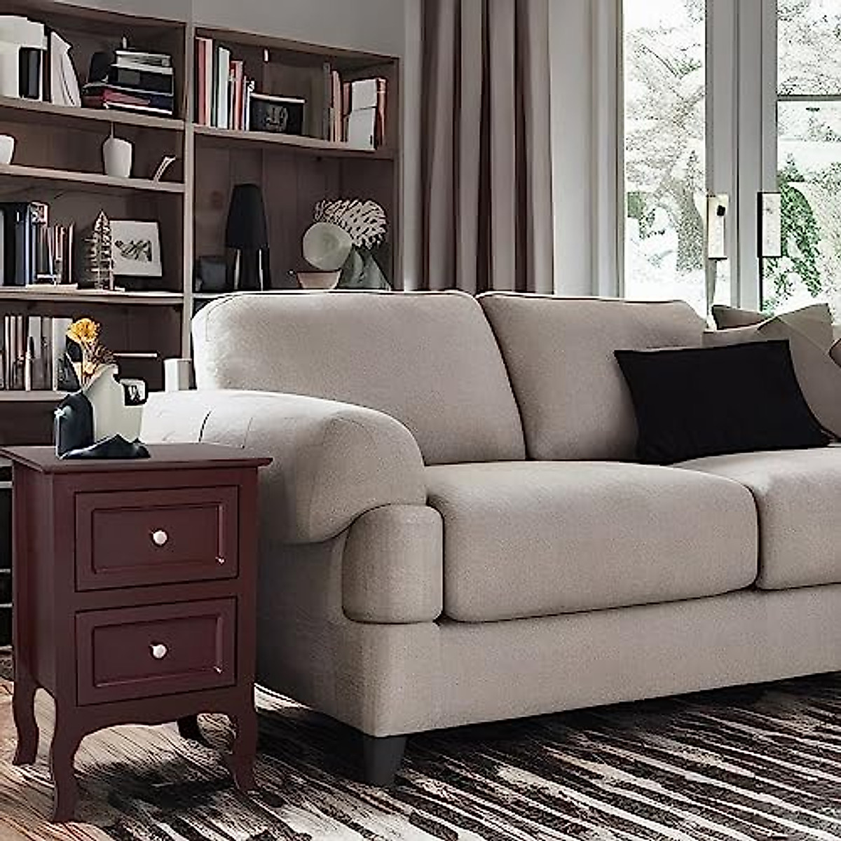 Royard Oaktree Upgraded Set of 2 Wooden Side Table with 2 Drawers Farmhouse Bedside Table with Storage for Bedroom Living Room,Brown