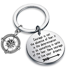FEELMEM Graduation Gifts Courage Is Not The Absence of Fear Keychain Compass Keychain New Adventure Gift (silver)