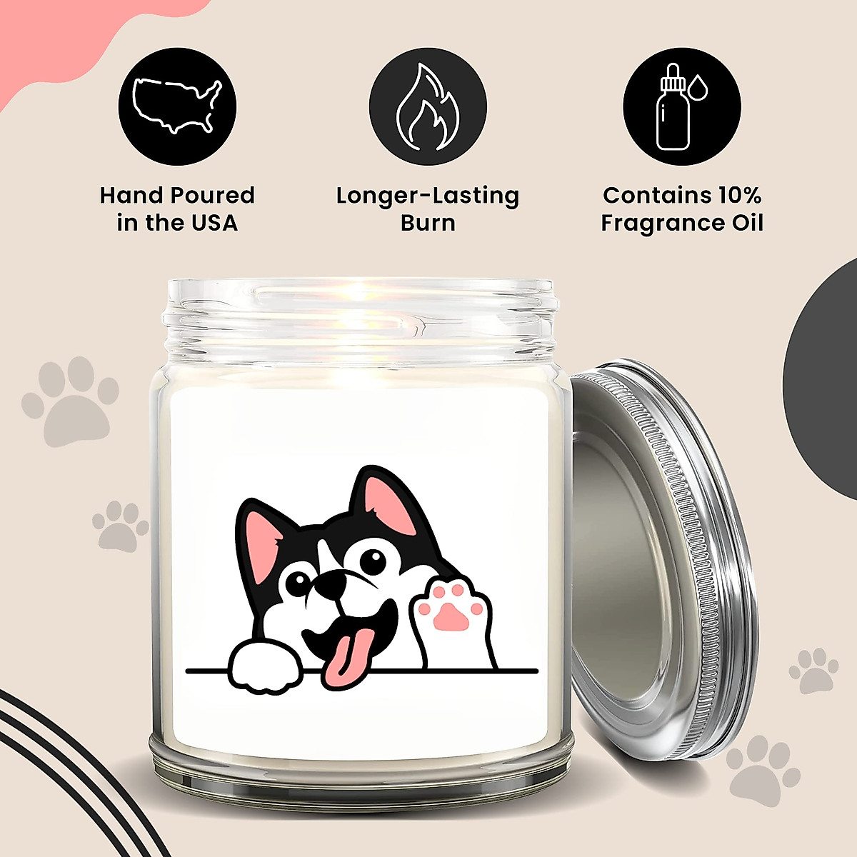 1OAK Lavender Scented Candles - Dog Mom Gifts for Women - Dog Candle - Candle Christmas Gift - Dog Owner Gifts - Dog Lover Gifts for Women - Dog Themed Gifts - Made in USA (Husky)