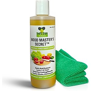Wood Master's Secret Non-Toxic, Food Safe Cutting Board Oil, Conditioner & Sealer. Exceeds FDA Food Contact Surface Regulations. Also Works On Butcher Blocks, Wood Counters & More (8Oz)