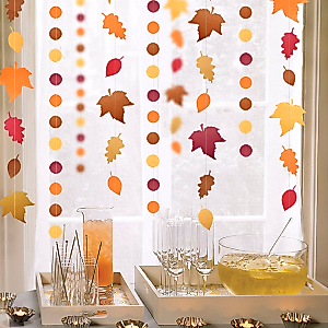 Thanksgiving Day Decoration Garland Fall Leaves Circle Dots Paper Streamers (3Pcs 157 inches) for Giving Thanks Party, Hanging Bunting Banner Backdrop Decorations for Autumn Party Supplies