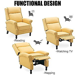 Altrobene Modern Accent Chair, Push Back Recliner Chair, Wingback Arm Chair for Living Room/Bedroom/Small Spaces, Yellow