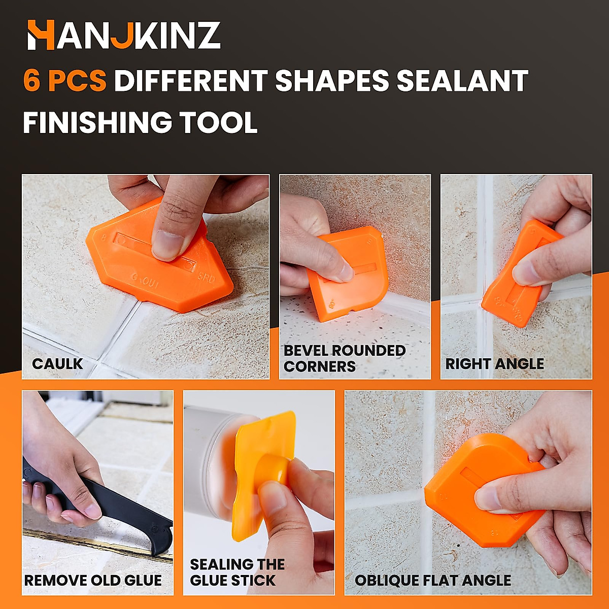 HANJKINZ 3 in 1 Silicone Caulking Tools（Stainless Steelhead), 12pack, Caulk Remover Tool Kit with Replace Silicone Padsgood Pads and Caulk Finishing Tools, Caulking Tool Kit for Kitchen, Bathroom