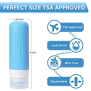 Meartchy 4 Pack Travel Bottles for Toiletries, 3oz Leak Proof Silicone Travel Size Toiletries Bottles, BPA Free Squeezable Travel Size Containers, TSA Approved Travel Essentials (Multicolor)