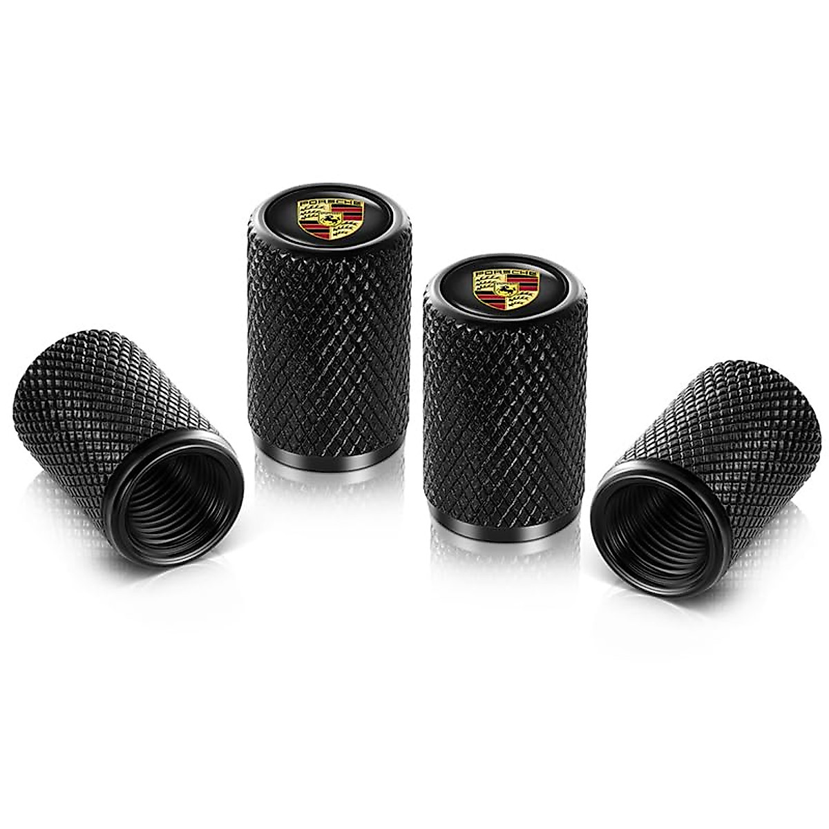 Metal Auto Tire Valve Stem Compatible with Porsche 718 911 Macan Taycan Paramera Cayenne Trim Accessories 4pcs （Black）