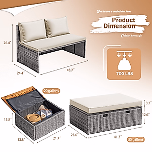 Devoko Outdoor Daybed Set Multifunctional Patio Day Bed Rattan Lounge Bed with 2 Side Tables for Backyard Porch Poolside Lawn Beach (Beige White)