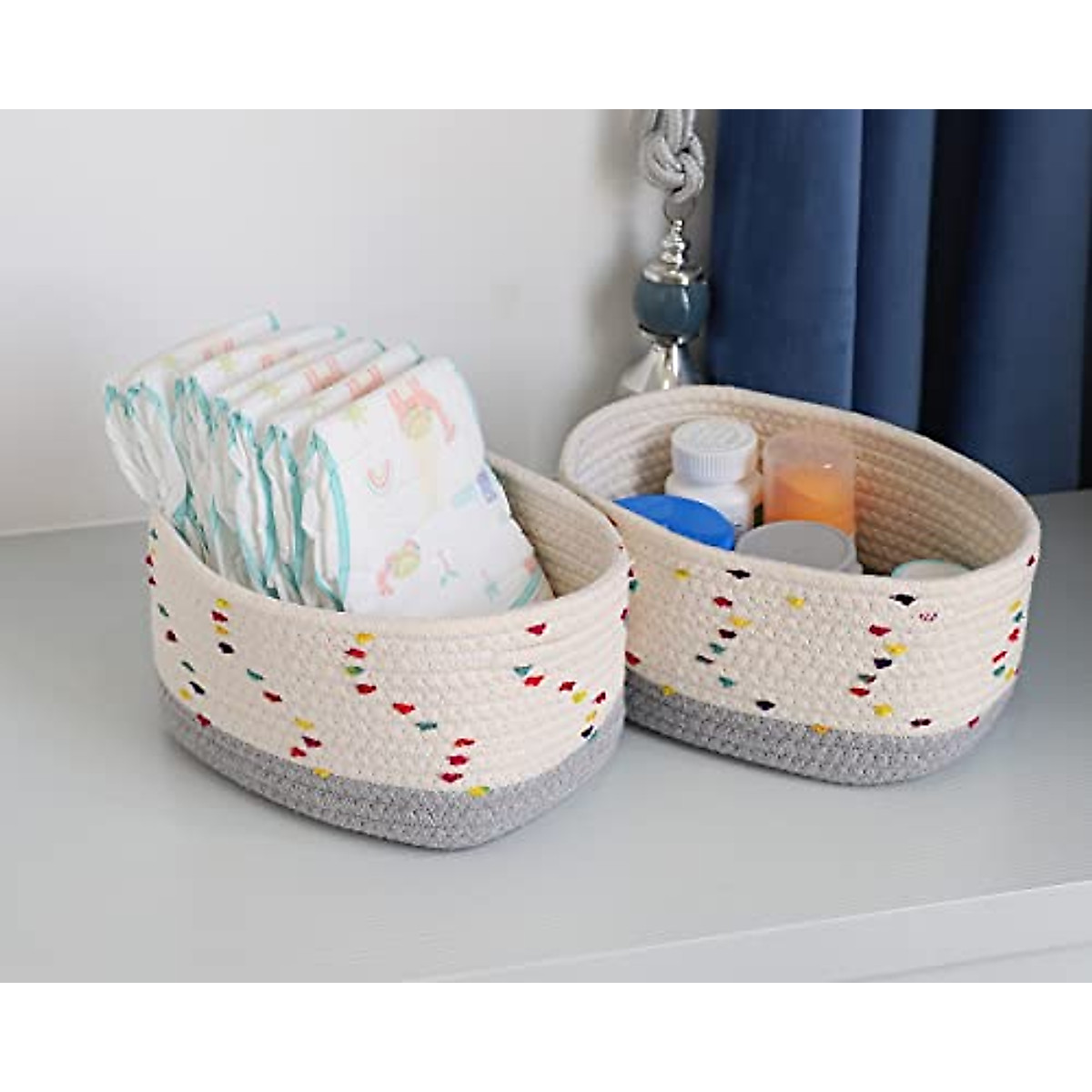 Set of 3 Small Woven Baskets | Nursery Basket Organizers and Storage | Nursery Basket for Dog Toy Basket | Cute Basket for Small Storage | Rope Nursery Storage Basket