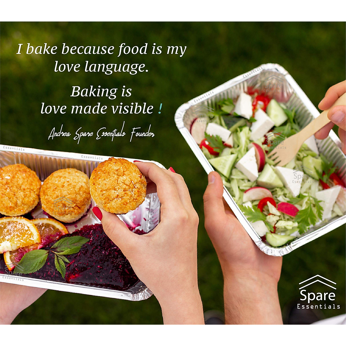 Spare Essentials 55 Pack - 2.25 LB To go Foil Containers with Lids - Disposable Aluminum Food Containers with Lids - Foil Take Out Containers - Meal Prep Trays Heat Proof Foil Tins Freezer Meals Pans