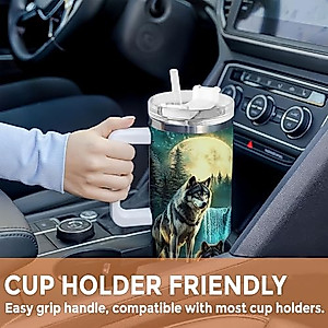Foxcorner Personalized Wolf 40oz Tumbler with Handle and Straw Gifts for Wolf Lovers, Father's Day Animal Gifts For Men, Birthday Gift Ideas, Custom Name Insulated Stainless Steel Travel Cup With Lid