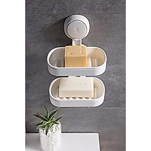 Shower Caddy Suction Cup Set, No-Tool No-Drill No Glue Installation Shower Organizer Set, Removable Suction Corner Shower Shelf Set, Kitchen Organizer Set, Bathroom Caddy Set - Pack of 5, White, Including Corner Caddy, Double Layer Soap Dish, Toothbrush/T