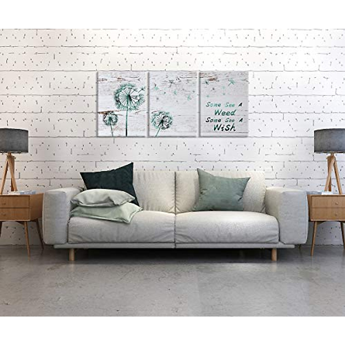 Zlove 3 Pieces Bathroom Canvas Wall Art Teal Dandelion with Some See a Weed Some See a Wish Inspirational Quote Flower Artwork on Wood Background For Home Bedroom Decor Stretched and Framed Ready to Hang 12"x16"x3pcs